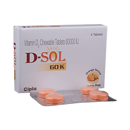 Buy D-Sol D-Sol 60K Vitamin D3 Chewable Tablet Sugar Free Orange Online ...