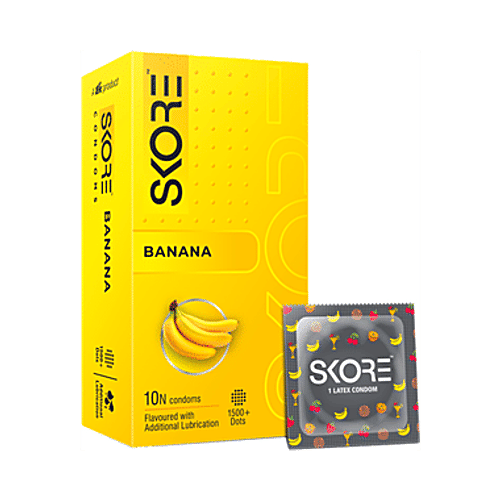 Buy Skore Skore Flavored Dotted & Coloured Condoms | Flavour Banana ...