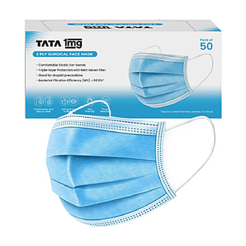 Buy Tata 1mg 3 Ply Surgical Mask with Meltblown Filter and Nose Pin 50 ...