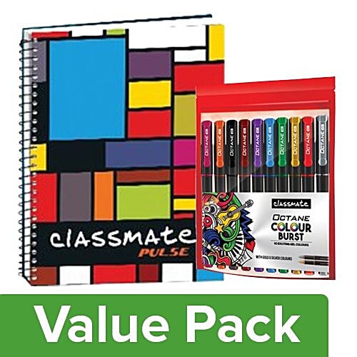 Buy Classmate Gel Pen Blue, Octane, Colour Burst 10pc+Notebook Six ...