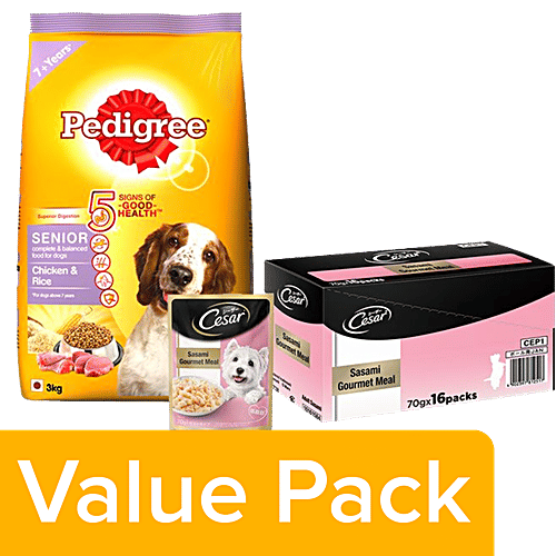 Buy bb Combo Pedigree Chicken&Rice (Senior Dogs) 3kg+Cesar Gourmet Meal ...
