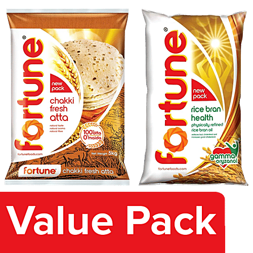 Buy Fortune Fortune Chakki Fresh Atta - 100% Atta, 0% Maida 5 kg + Rice ...