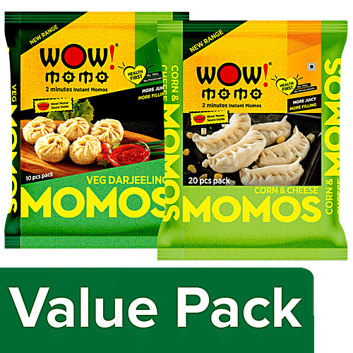 Buy Wow! Momo Corn & Cheese Momos, 20 pcs + Darjeeling Veg Momos, 10 ...