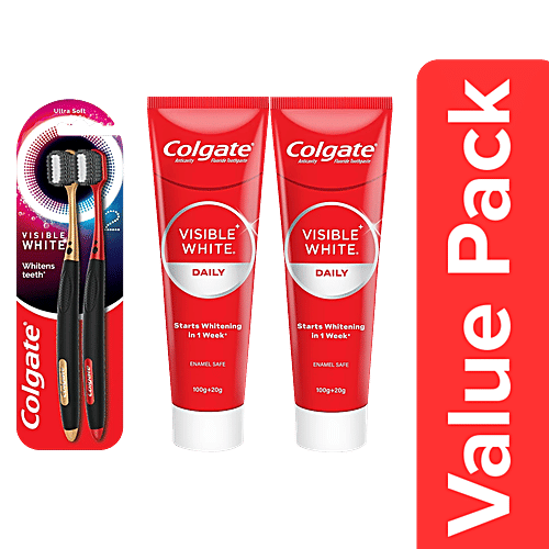 Buy Colgate Visible White Whitening Toothpaste, 200 g + O2 Toothbrush ...