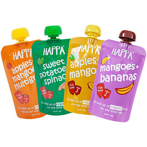 Buy Happa Organic Fruits + Grains + Veggies Puree Baby Food, 100 g Each ...