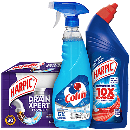 Buy bb Combo Harpic Toilet Cleaner, 1 L & Drain Xpert 8 x 45 g + Colin ...