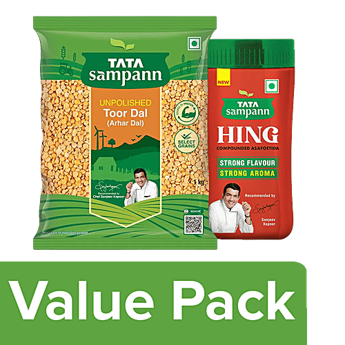 Buy Tata Sampann Unpolished Toor Dal/Arhar Dal 1kg + Bandhani Hing ...