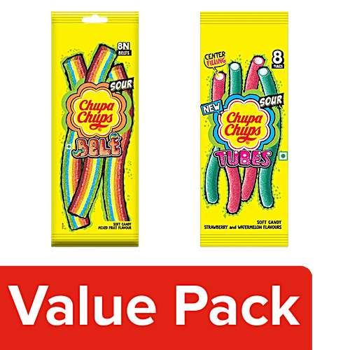 Buy Chupa Chups Sour Belt - Mixed Fruit, 57.6 g x 2 + Tubes ...