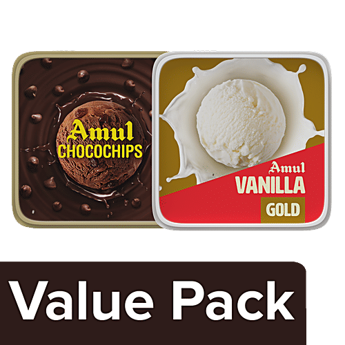 Buy Amul Ice Cream - Vanilla Gold + Choco Chips Real Milk, Each 1 L ...