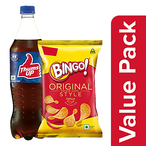 Buy bb Combo Bingo Flat Cut Spicy Potato Chips Original Style,90g + Thums Up Soft Drink,750ml ...