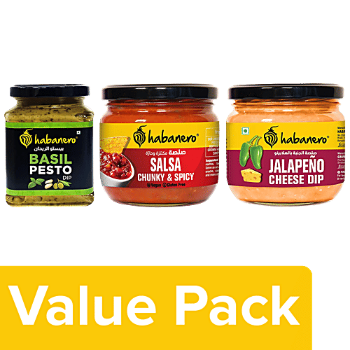 Buy Habanero Spicy Salsa Dip 250 g + Jalapeno Cheese Dip 300 g + Basil Pesto Dip 200 g Online at ...