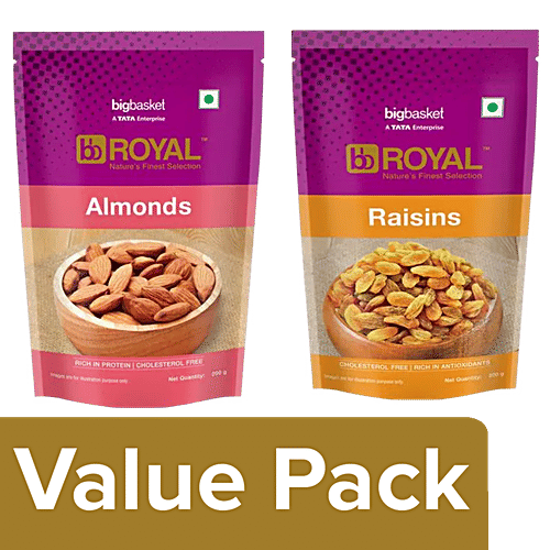 Buy bb Royal Raisins Indian & Almond Californian Giri Combo, 200 g Each ...