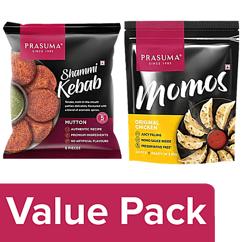 Buy Prasuma Original Chicken Momos 24 pcs + Mutton Shammi Kebab 200 g ...