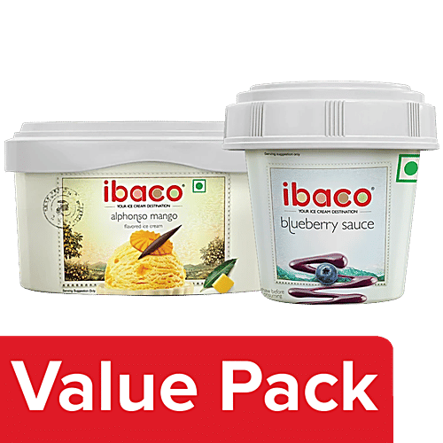 Buy Ibaco Alphonso Mango Flavoured Ice Cream, 500 ml + Blueberry Sauce ...
