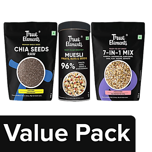 Buy True Elements Raw Chia Seeds, 250 g + 7-In-1 Mix, 250 g + Fruits, Nuts & Seeds Muesli, 400 g ...