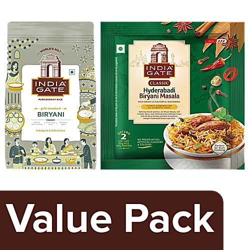 Buy India Gate Pure Basmati Biryani Rice, 1 kg + Classic Hyderabadi ...