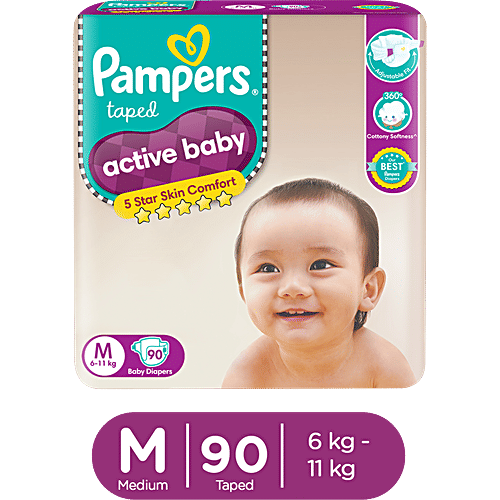 Buy Pampers Active Baby Diaper - Medium 90 pcs Pouch Online at Best ...