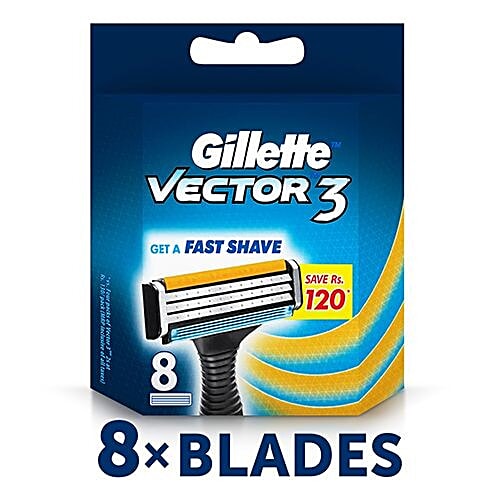 Buy Gillette Vector 3 Manual Shaving Razor Blades Cartridge 8 Pcs ...