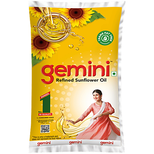 Buy Gemini Refined Sunflower Oil With Nutri V 1 Ltr Pouch Online At ...
