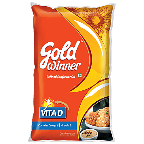 Buy Gold Winner Refined Sunflower Oil - Vita D3+ 1 L Pouch Contains ...