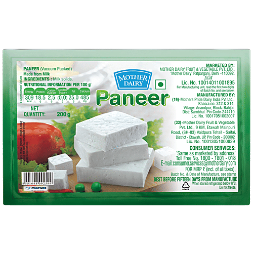 Buy Mother Dairy Paneer Fresh 200 Gm Pouch Online at the Best Price of ...