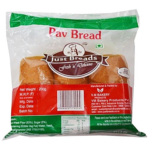 Buy Just Breads Pav Bread 200 Gm Online at the Best Price of Rs 45 - bigbasket
