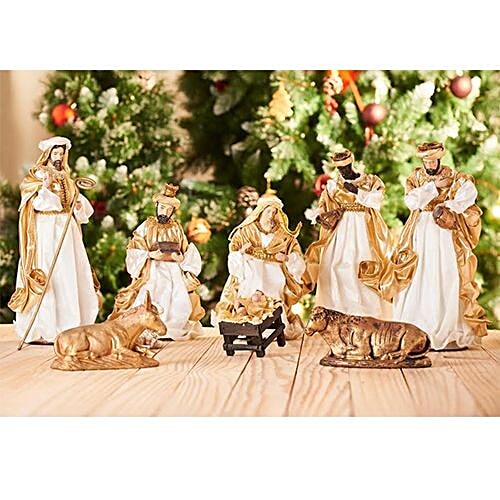 Buy Santa Stores Vintage Collection Life Like Nativity - White & Gold ...