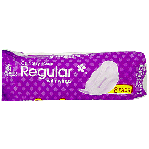 Buy Apollo Pharmacy Sanitary Pads Regular With Wings 8 Pcs Online At ...