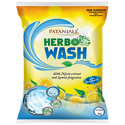 Buy Patanjali Herbo Wash Detergent Powder - Neem Extract & Lemon Online ...