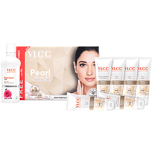 Buy VLCC Pearl Facial Kit with Free Rose Water Toner For Bright skin ...