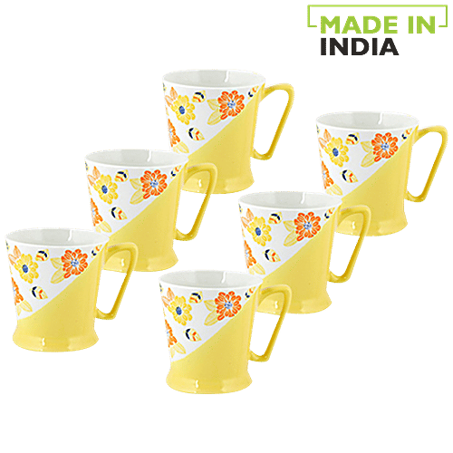 Buy Raja Chai/Tea/Coffee Mugs - Z-Series, Yellow & White Floral Online ...