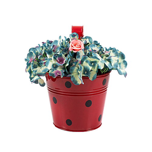 Buy Klassic Polka Stripe Railing Metal Pot Planter - Red, Medium Online ...