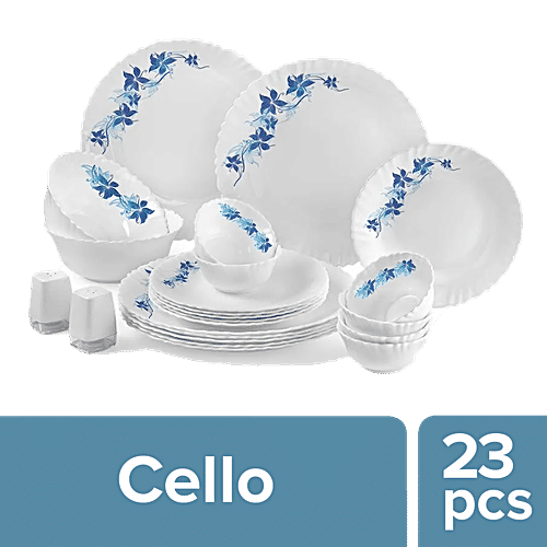 Buy Cello Dinner Set - Opalware, Blue Swirl, Dazzle, White Online at Best Price of Rs 1899 ...