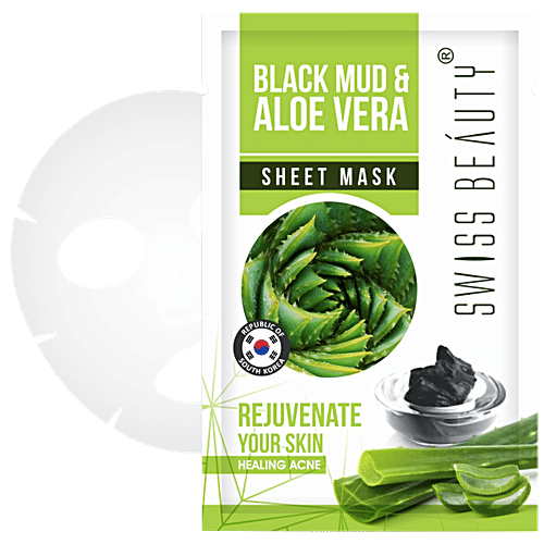 Buy Swiss Beauty Sheet Mask - Black Mud & Aloe Vera, Healing Acne ...