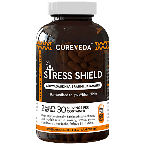 Buy Cureveda Herbal Stress Shield Tablets - Support for Stress, Fatigue ...
