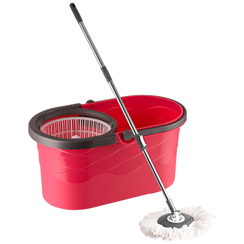 Buy Polyset Wave Mop Bucket With In-built Spinner - Plastic, Pink ...