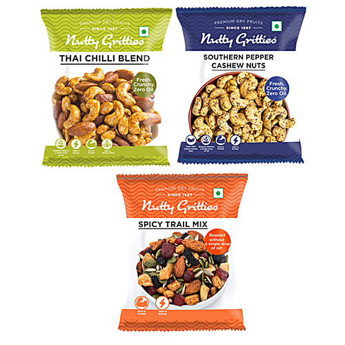 Buy Nutty Gritties Combo - Southern Pepper Cashew Nuts, Thai Chilli Mix, Spicy Trail Mix Online ...