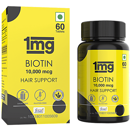 Buy 1mg Biotin 10,000 mcg Tablet - For Hair Growth, Gluten Free Online ...