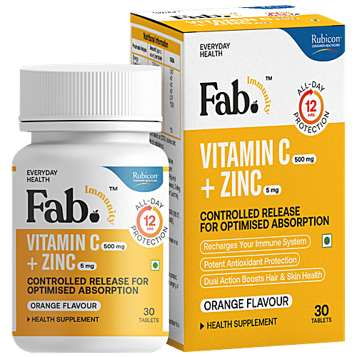 Buy Fab Immunity Vitamin C & Zinc Tablets - Controlled Release,500 mg ...
