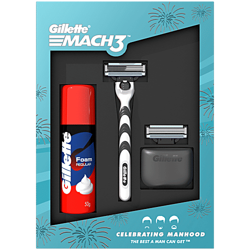 Buy Gillette Mach 3 Gift Pack for Men Shaving Kit Razor, Foam ...