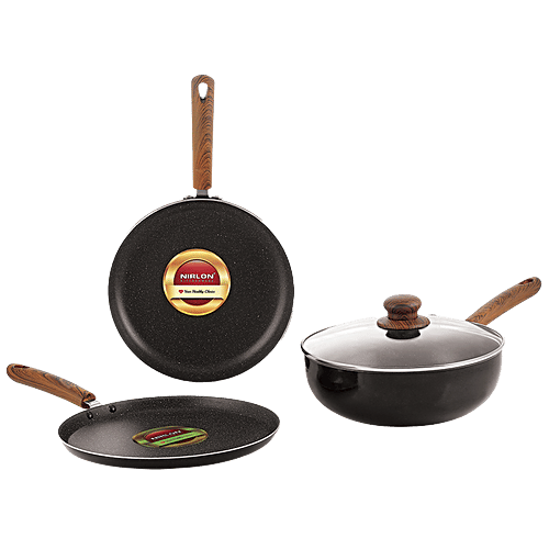 Buy Nirlon Smoky Wood Non-Stick Cookware Pots and Pans Utensil Set with ...
