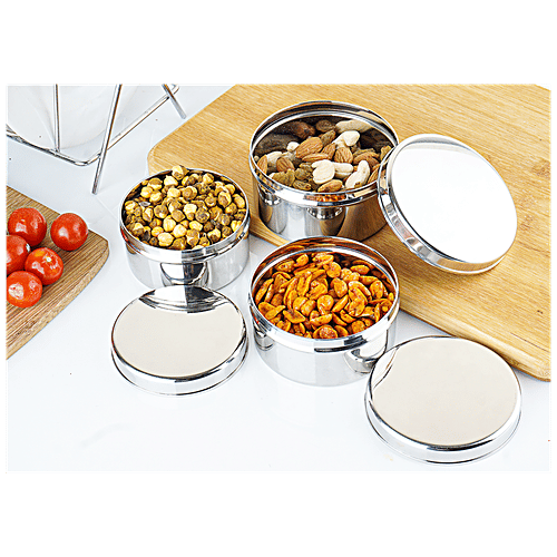Buy Omega Stainless Steel Dabba Set With Lid - Plain, Durable, High ...