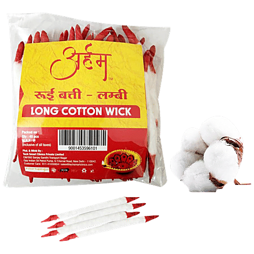 Buy Arham Rui Batti/ Cotton Wicks - Round & Long, Woven, Kesar Dipped ...