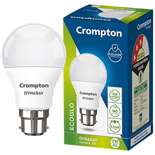 Buy Crompton India Dyna Ray LED Bulb 7W B22 Base - Cool Day Light, 105 ...