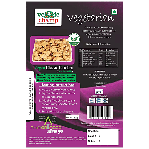 Buy VEGGIE CHAMP Vegetarian Classic Chicken - Vegan, Rich In Plant ...