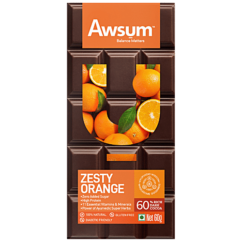 Buy Awsum Zesty Orange Chocolate Bar - Zero Added Sugar, High Protein ...