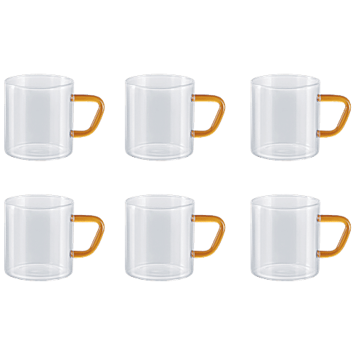 Buy Borosil Vision Tea-N-Coffee Mug Set - Glass, Yellow Handle ...