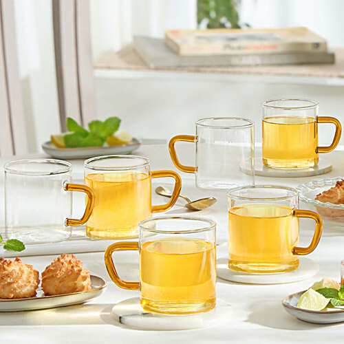 Buy Borosil Vision Tea-N-Coffee Mug Set - Glass, Yellow Handle ...