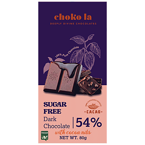 Buy Choko La Sugar Free 55% Dark Chocolate - With Crunchy Cocoa Nibs ...