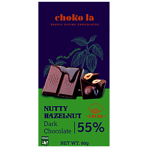 Buy Choko La Nutty Hazelnut 55% Dark Chocolate - Smooth, Rich, Vegan ...